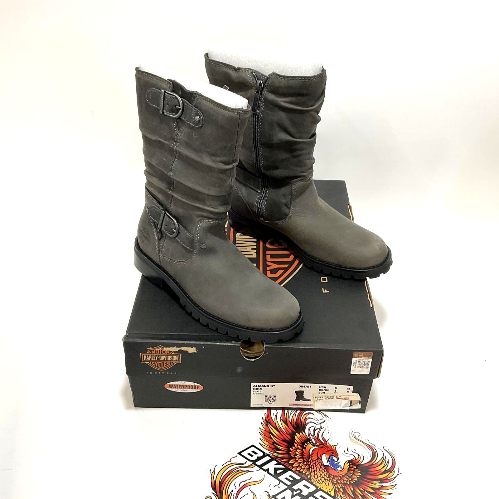 NEW Harley Womens Siz 6 Almand Waterproof Slate 9" Slouch Fashion Boot